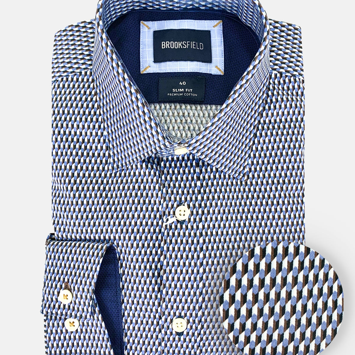 Brooksfield Blue Geo Print Slim Shirt - George Harrison – George ...